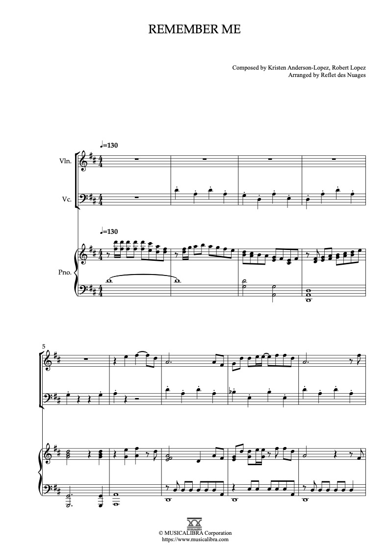 [TRIO SHEET MUSIC] Remember Me - Violin, Cello and Piano Chamber Ensemble : MUSICALIBRA