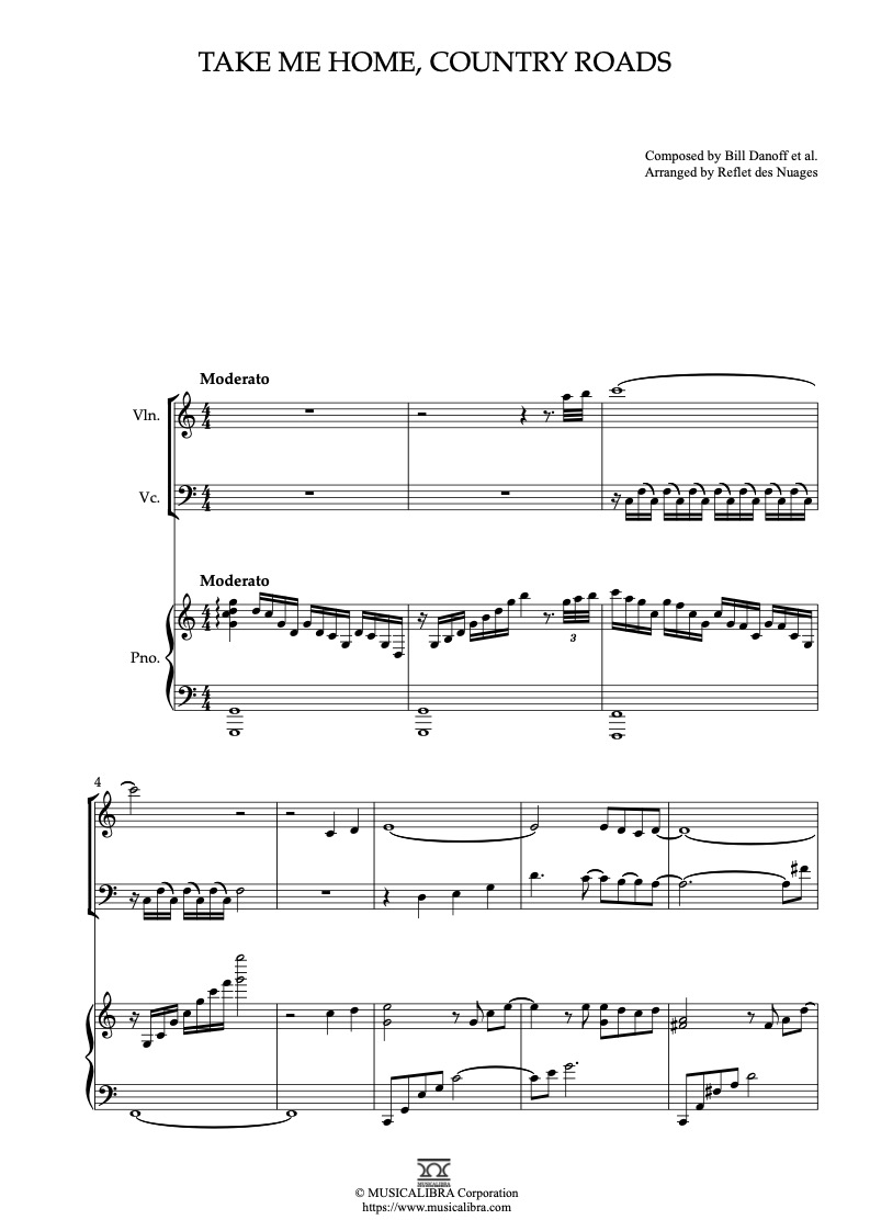 [TRIO 악보] Take Me Home, Country Roads - 바이올린, 첼로, 피아노 실내악 앙상블 : MUSICALIBRA KOREA