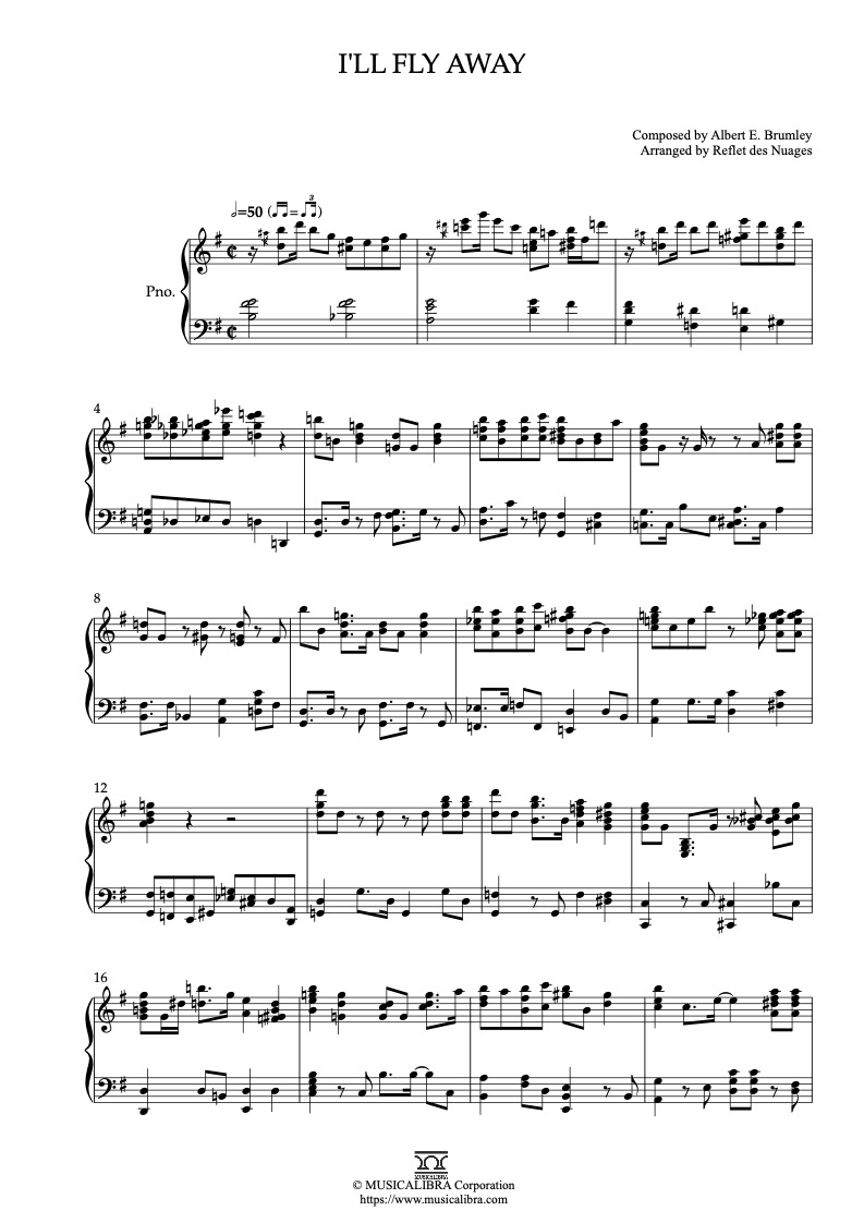 [PIANO SOLO SHEET MUSIC] I'll Fly Away : MUSICALIBRA