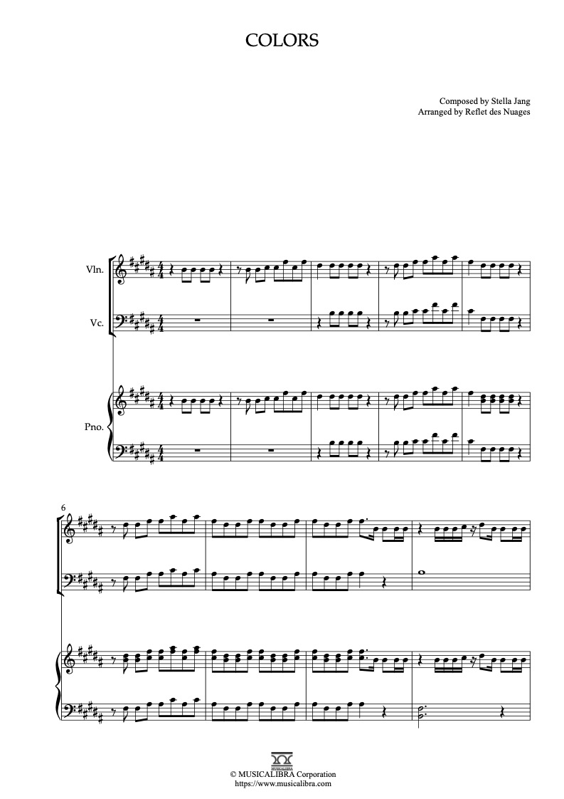 [TRIO SHEET MUSIC] Colors - Violin, Cello and Piano Chamber Ensemble ...