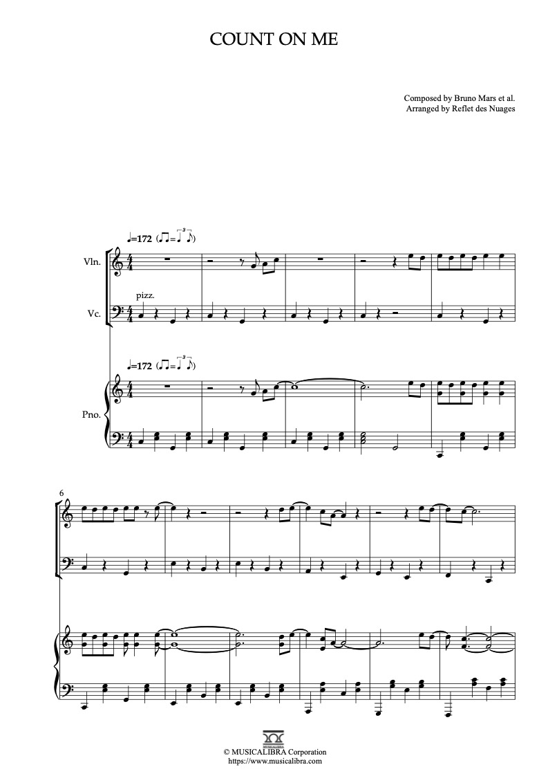 [TRIO SHEET MUSIC] Count On Me(Bruno Mars) - Violin, Cello and Piano ...