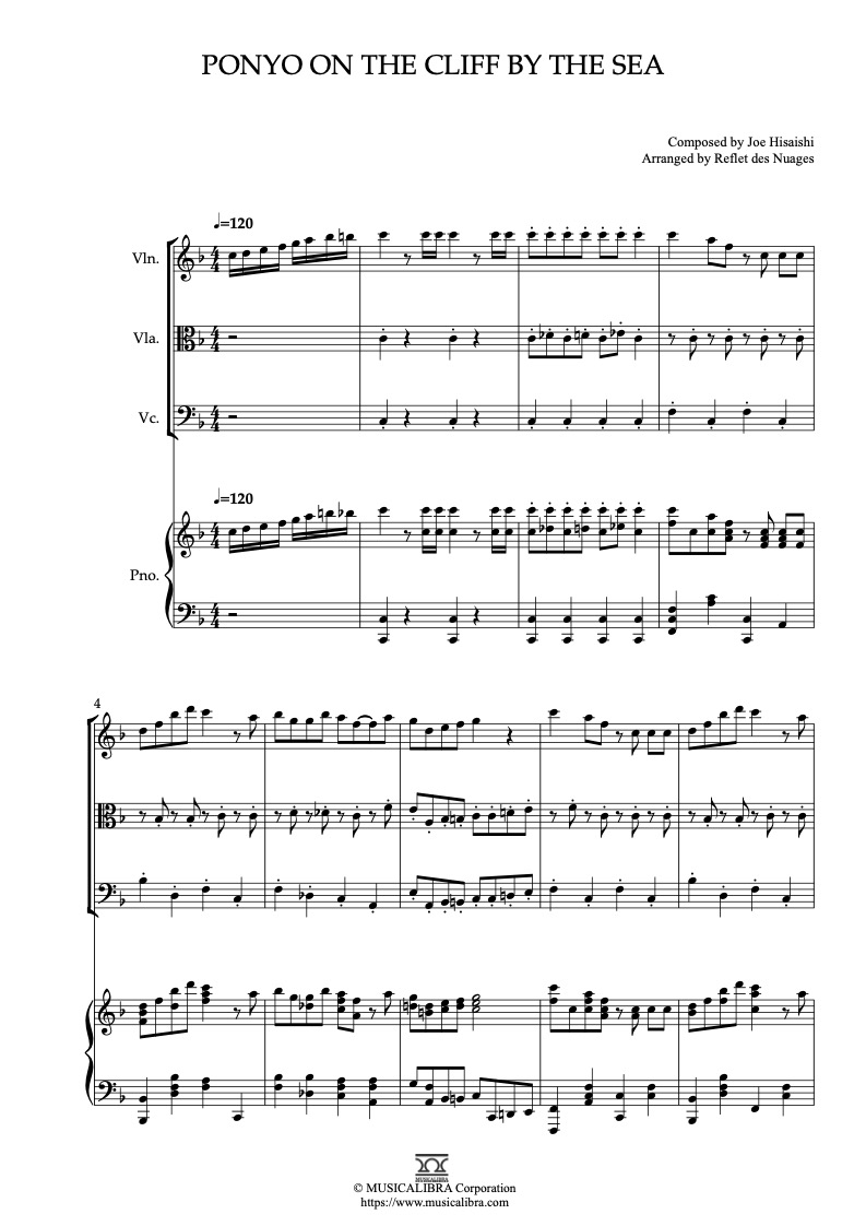 [QUARTET SHEET MUSIC] Ponyo on the Cliff by the Sea - Violin, Viola ...