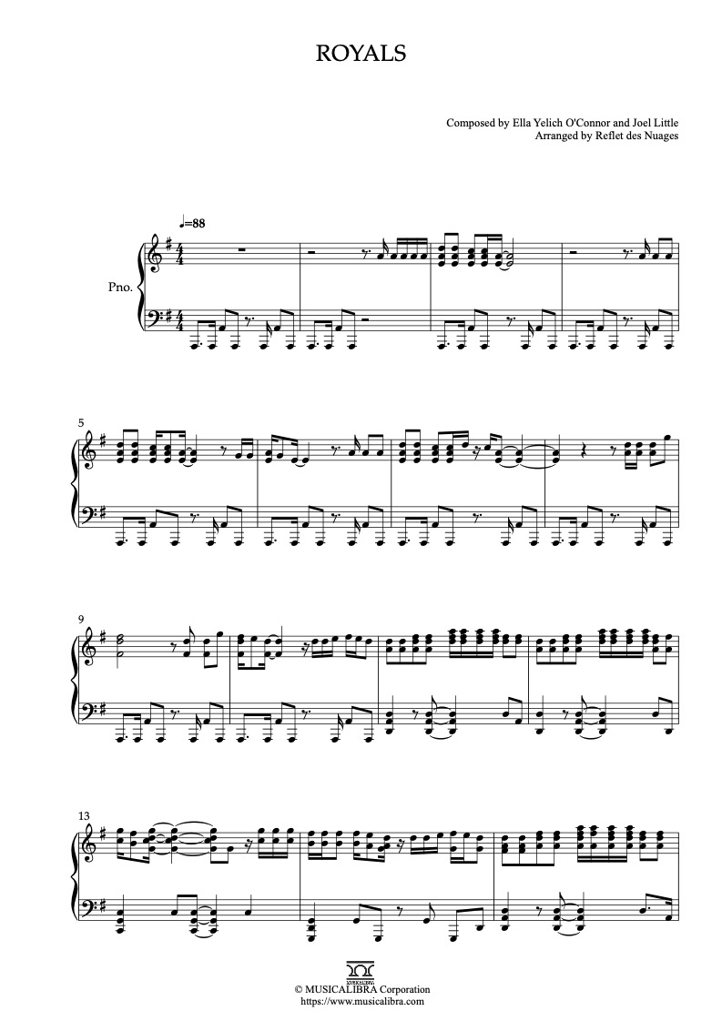 [PIANO SOLO SHEET MUSIC] Royals(Lorde) : Musicalibra