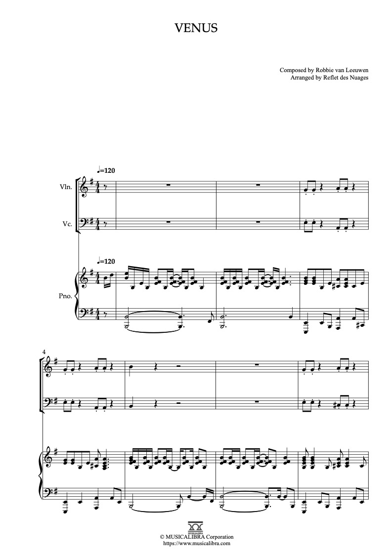 [TRIO SHEET MUSIC] Venus - Violin, Cello and Piano Chamber Ensemble ...
