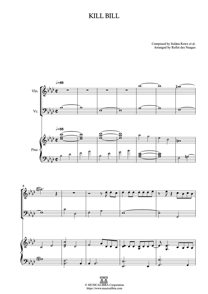 [TRIO SHEET MUSIC] Kill Bill(Sza) - Violin, Cello and Piano Chamber ...