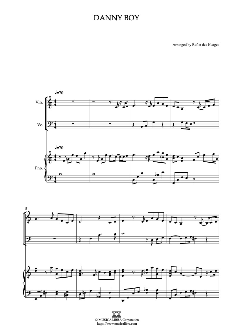[TRIO SHEET MUSIC] Danny Boy - Violin, Cello and Piano Chamber Ensemble ...