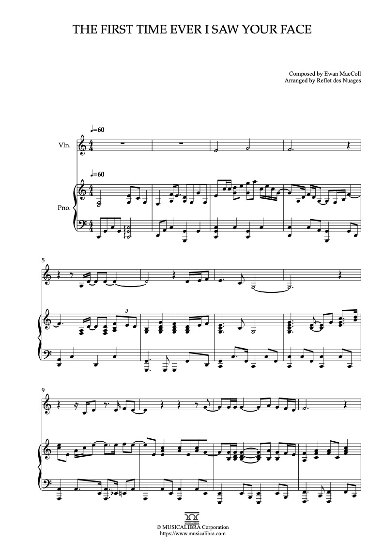 [DUET SHEET MUSIC] The First Time Ever I Saw Your Face - Violin and Piano Chamber Ensemble ...
