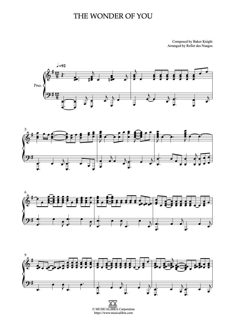 [PIANO SOLO 악보] The Wonder of You 피아노 편곡 악보 : MUSICALIBRA KOREA