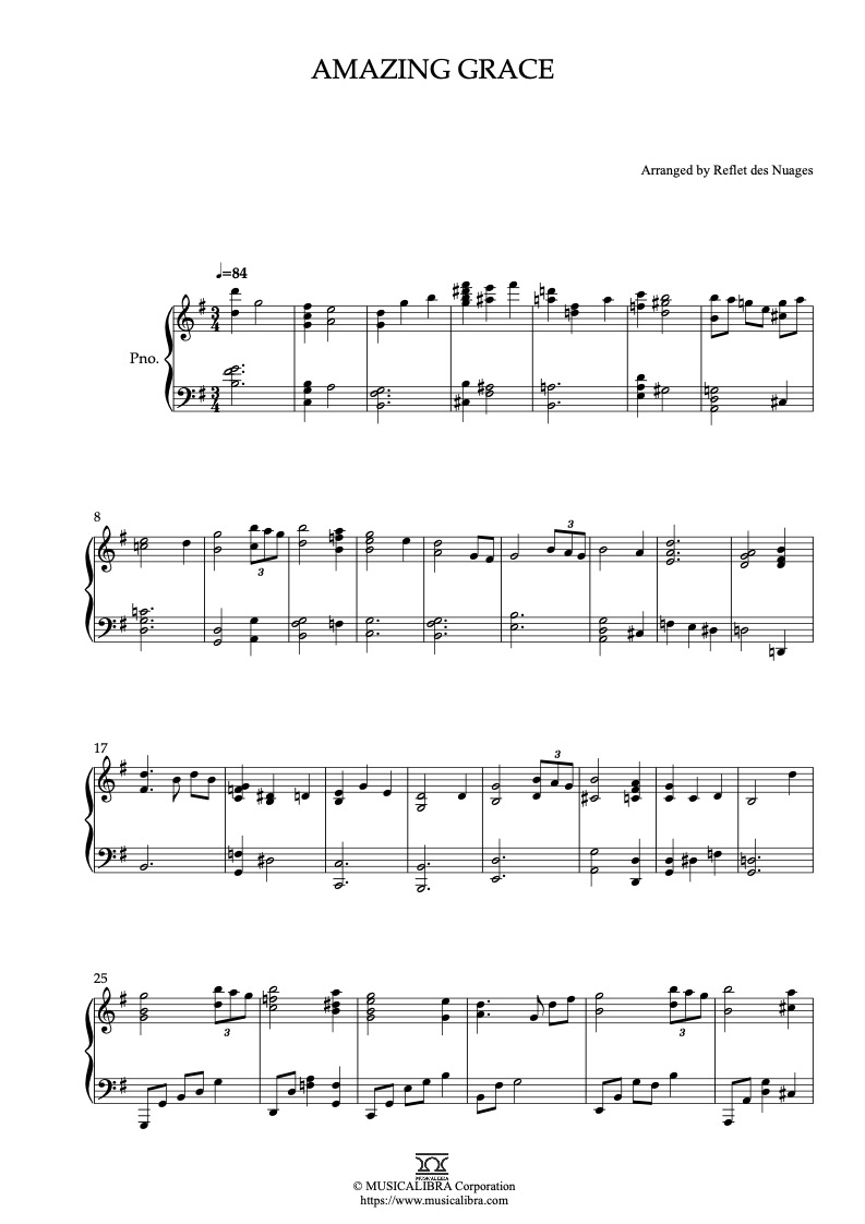 [PIANO SOLO SHEET MUSIC] Amazing Grace : MUSICALIBRA
