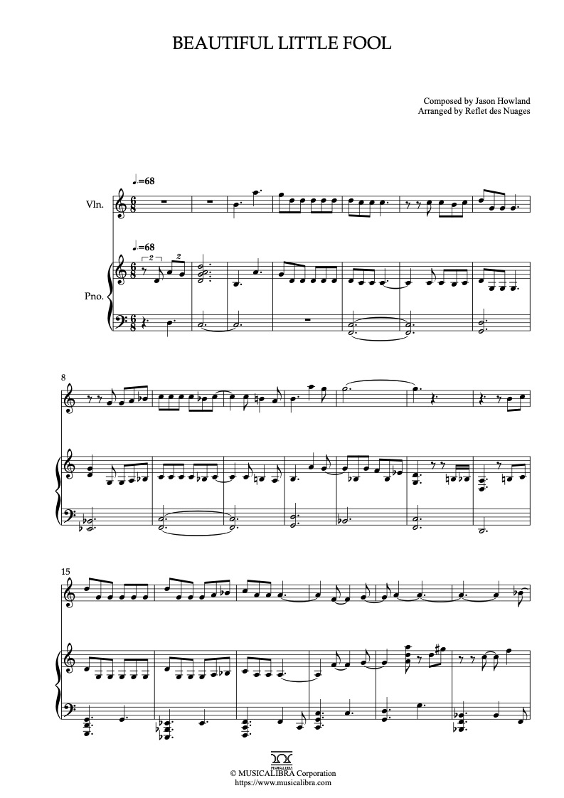 [DUET 악보] Beautiful Little Fool 편곡 악보 - 바이올린, 피아노 실내악 앙상블 : Musicalibra ...