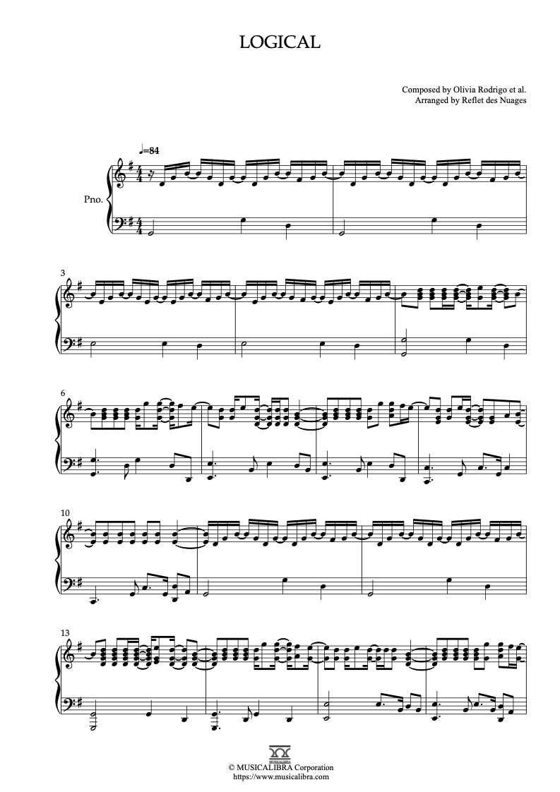 [PIANO SOLO SHEET MUSIC] Olivia Rodrigo logical : MUSICALIBRA