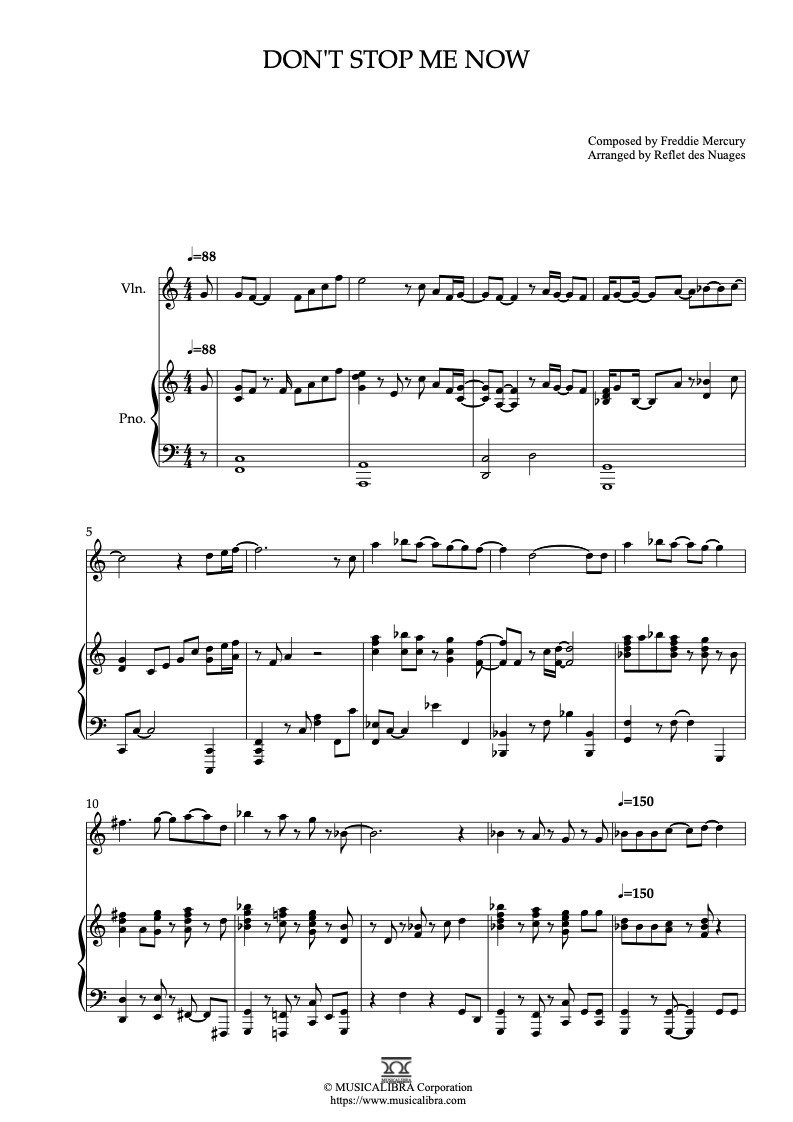 [DUET 악보] Don't Stop Me Now 편곡 악보 - 바이올린, 피아노 실내악 앙상블 : MUSICALIBRA KOREA