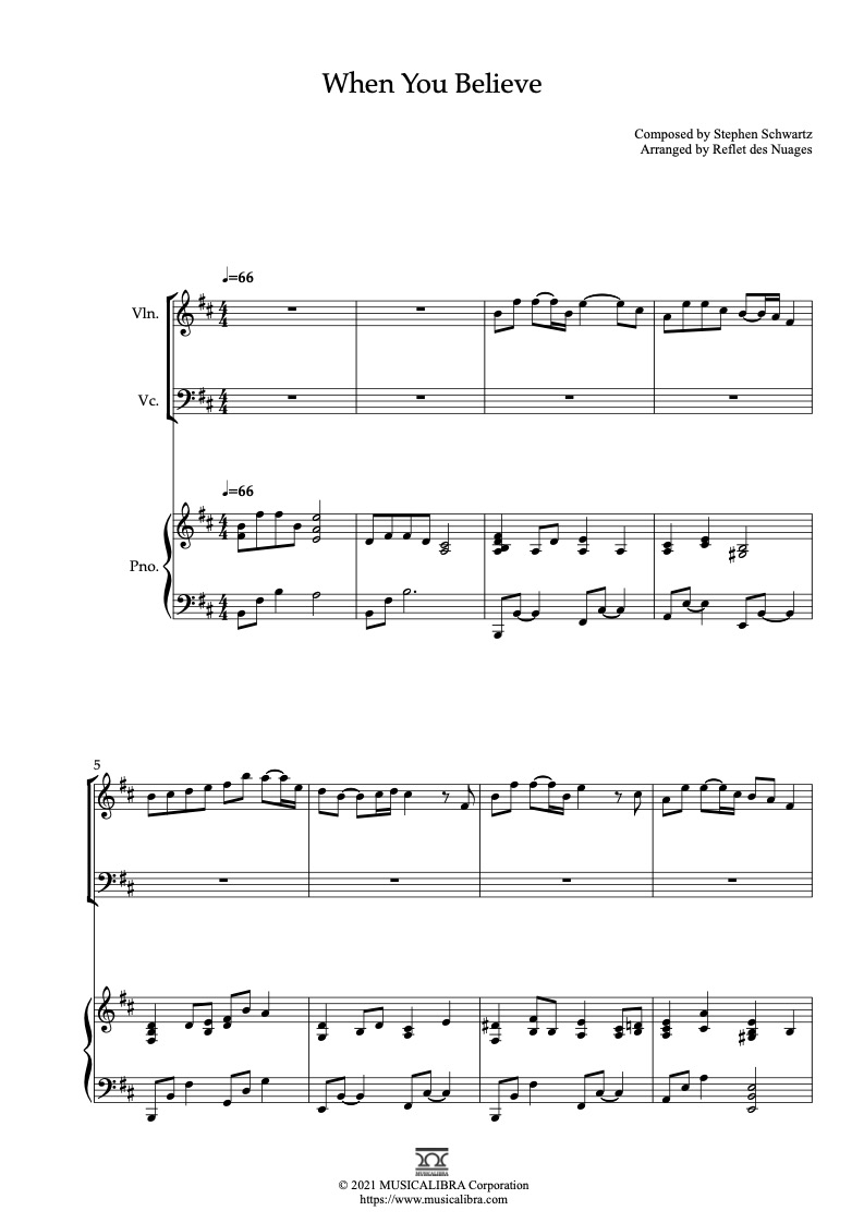 [TRIO SHEET MUSIC] When You Believe - Violin, Cello and Piano Chamber ...