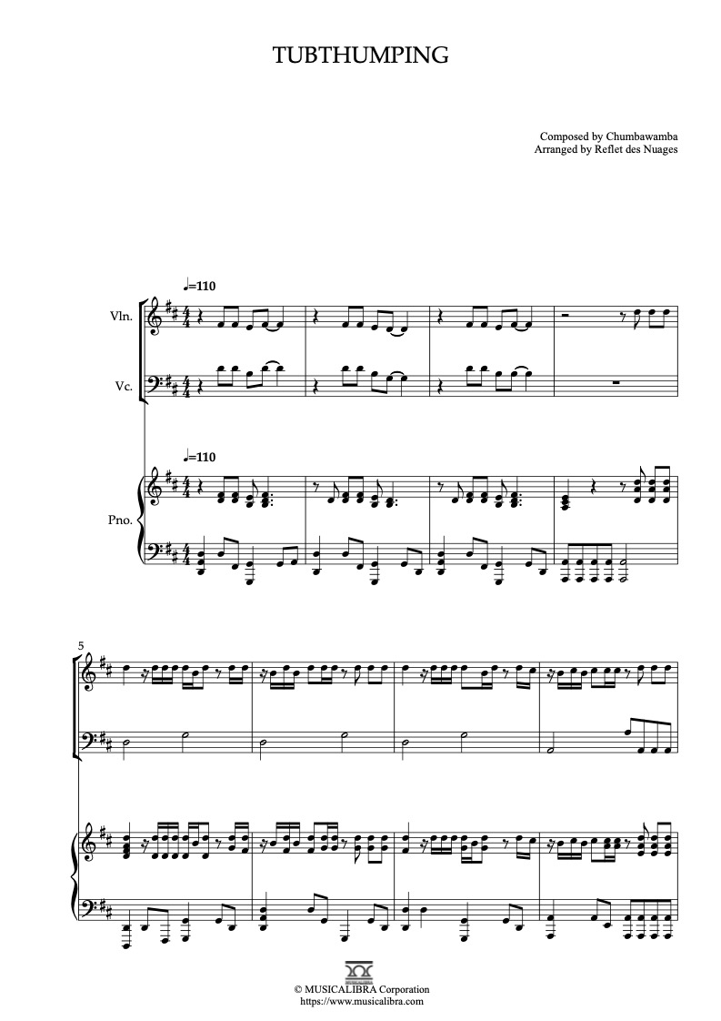 [TRIO 악보] Tubthumping 편곡 악보 - 바이올린, 첼로, 피아노 실내악 앙상블 : MUSICALIBRA KOREA