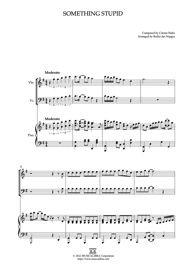 [TRIO SHEET MUSIC] Something Stupid - Violin, Cello and Piano Chamber ...