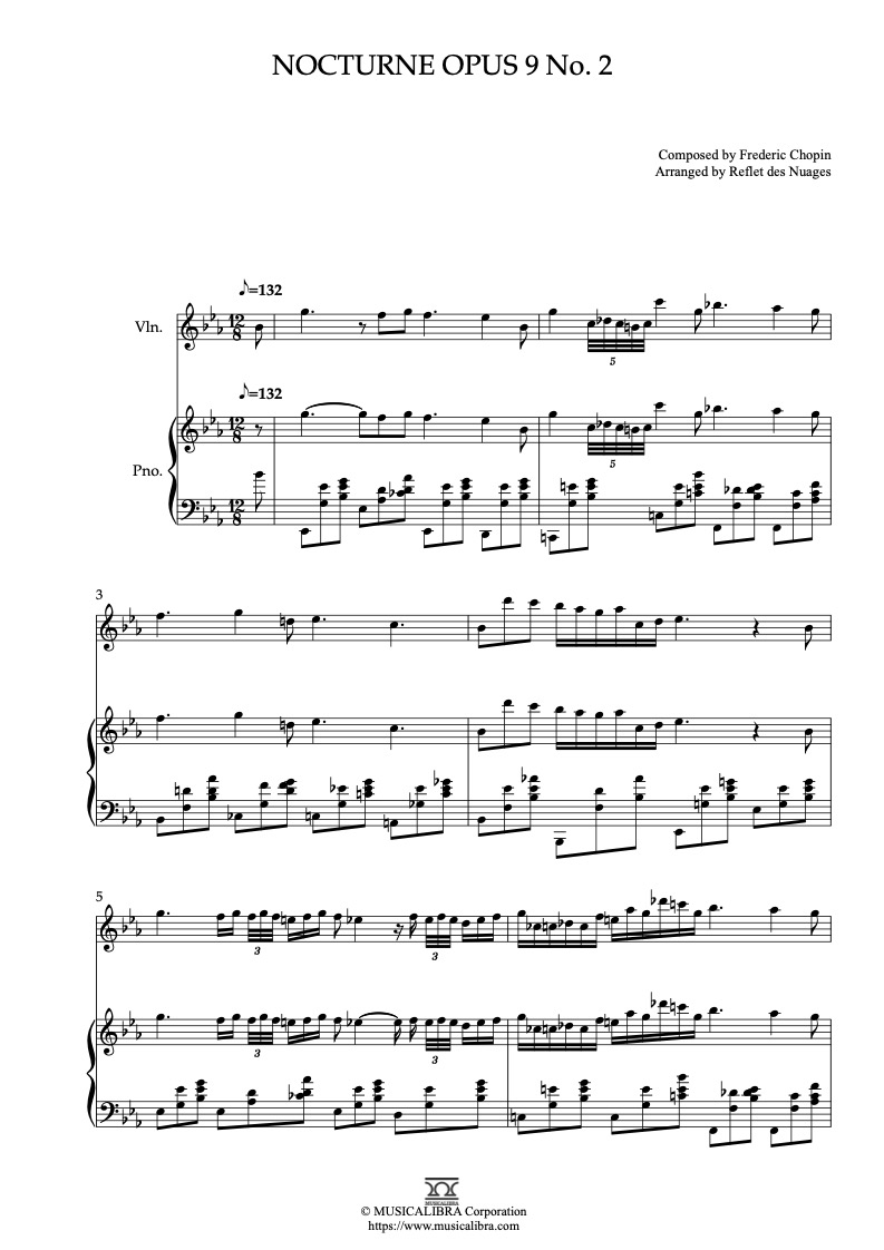 [DUET SHEET MUSIC] Nocturne Opus 9 No.2 - Violin and Piano Chamber ...