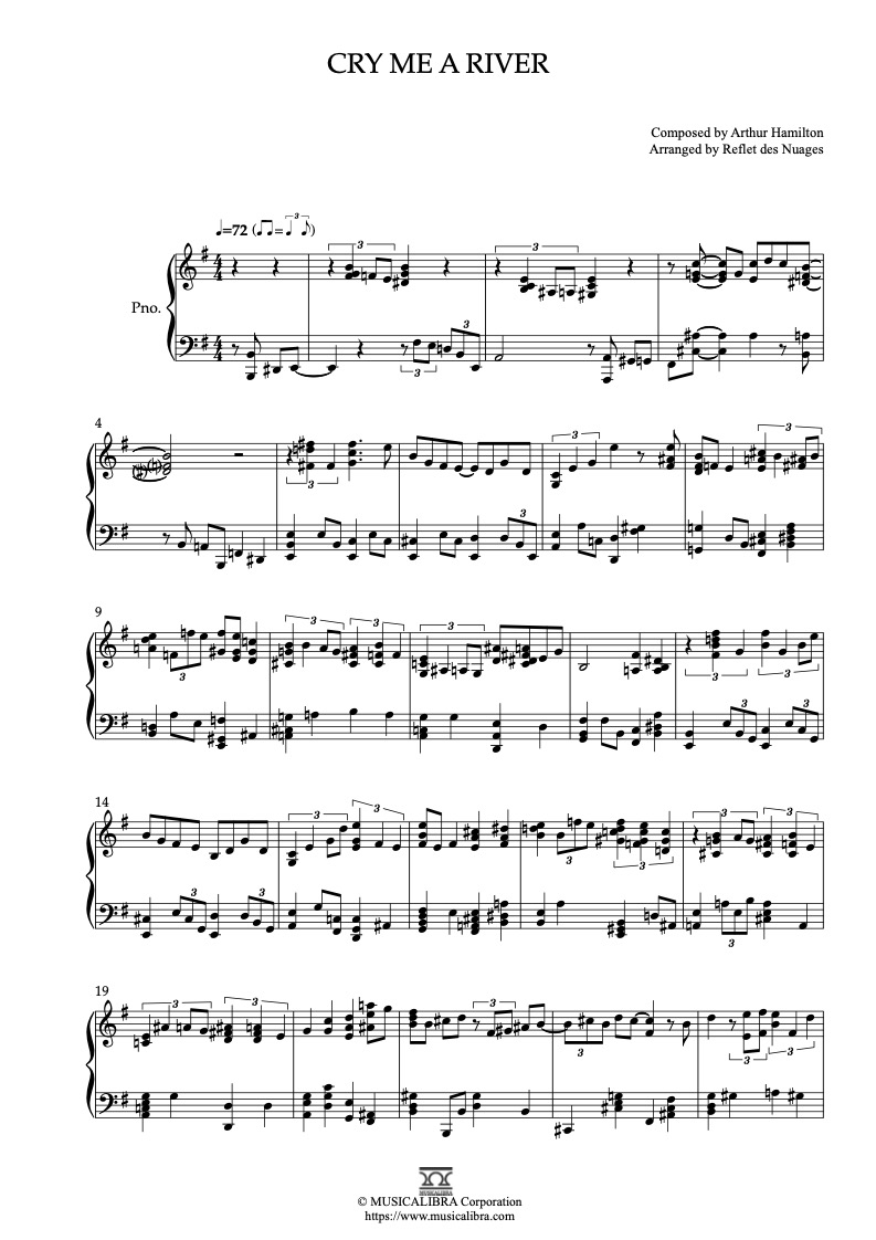 [PIANO SOLO 악보] Cry Me a River(Ella Fitzgerald) 피아노 편곡 악보 : MUSICALIBRA ...