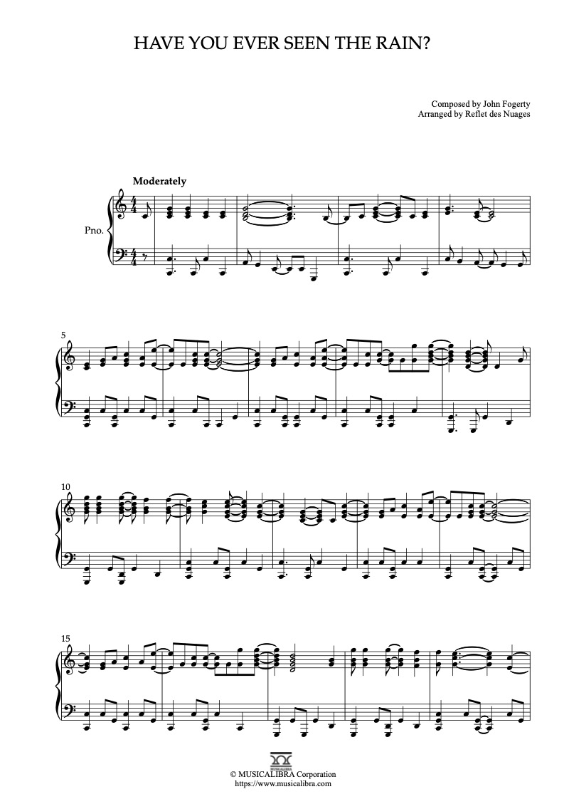 [PIANO SOLO 악보] Have You Ever Seen the Rain? 피아노 편곡 악보 : MUSICALIBRA KOREA