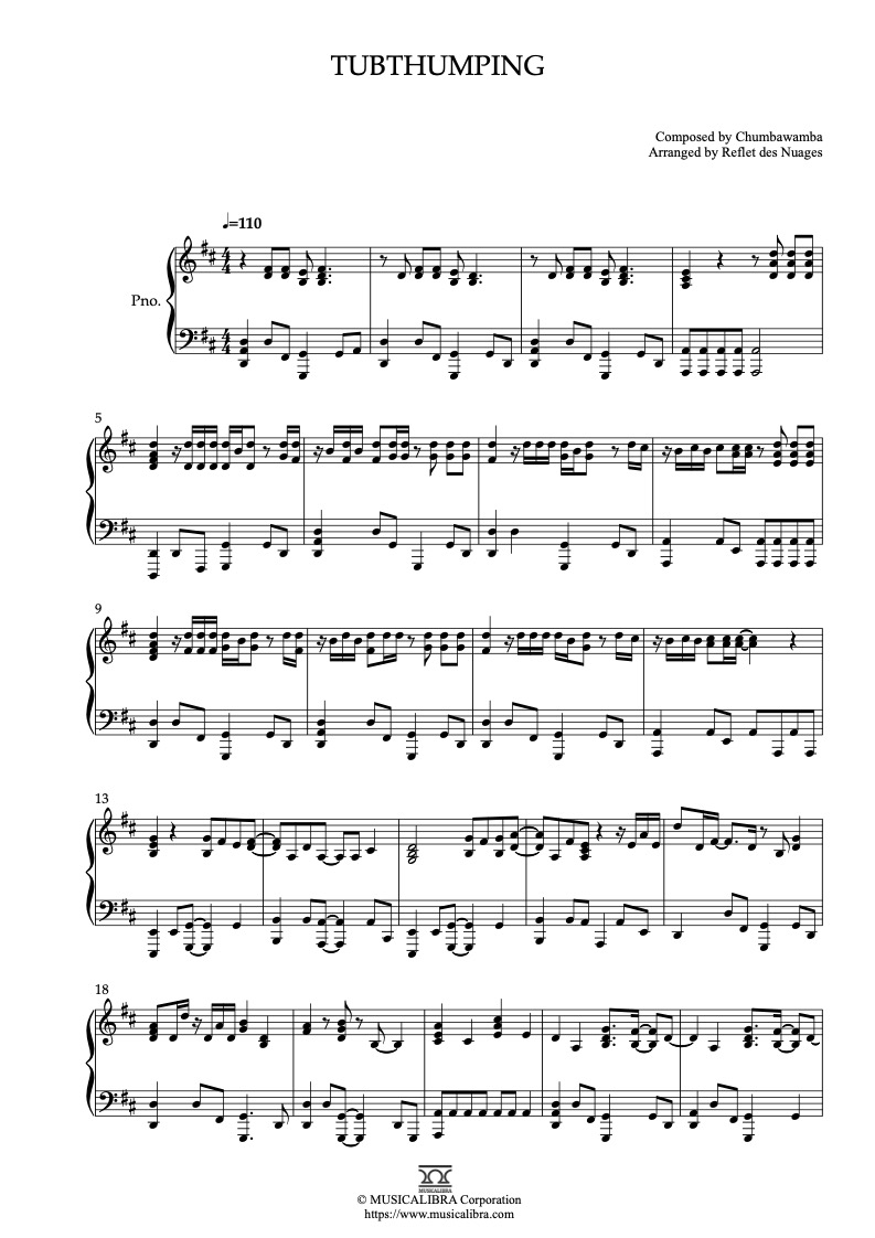 [PIANO SOLO SHEET MUSIC] Tubthumping : MUSICALIBRA