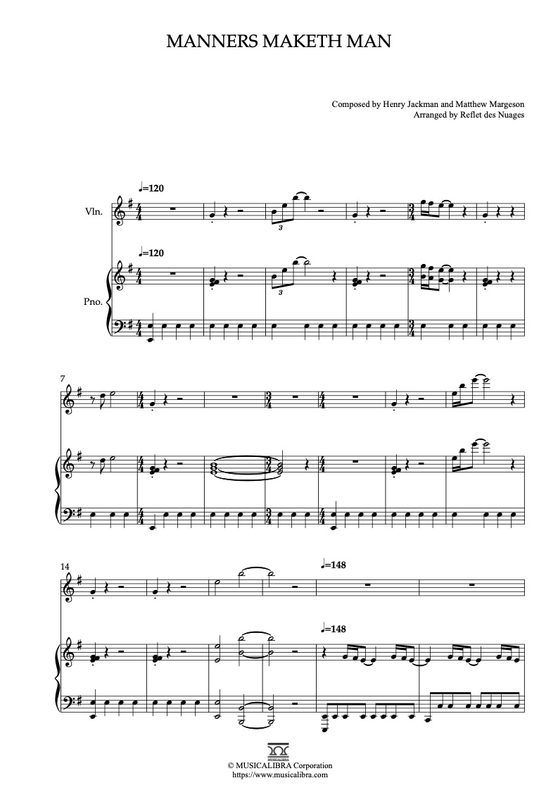 Duet Sheet Music Manners Maketh Man Violin And Piano Chamber