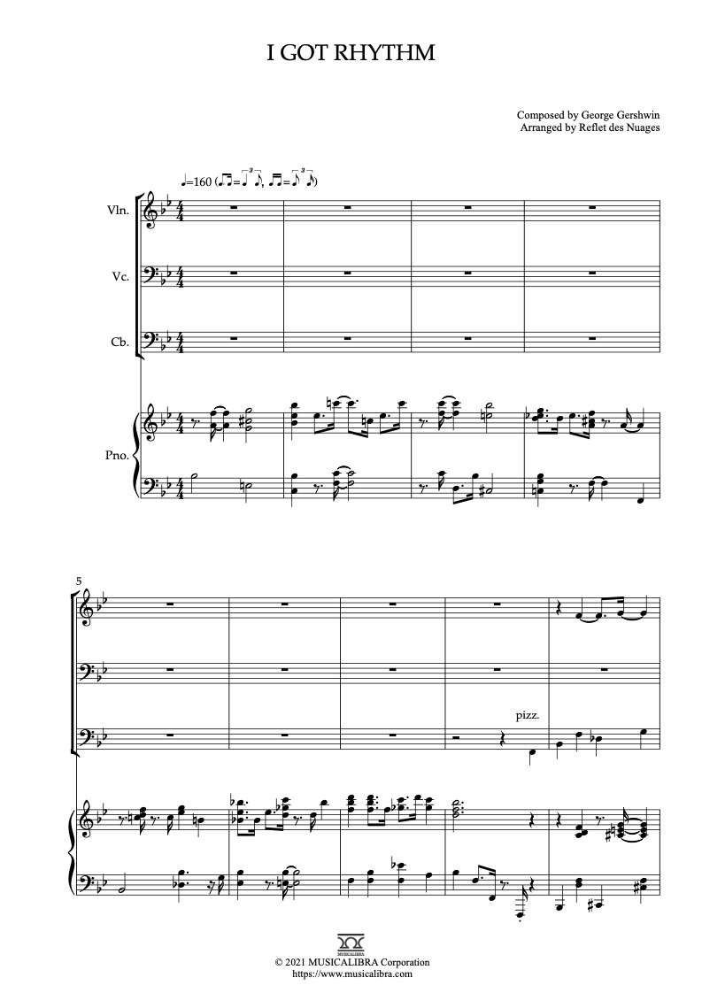 [QUARTET SHEET MUSIC] I Got Rhythm - Violin, Cello, Contrabass and ...