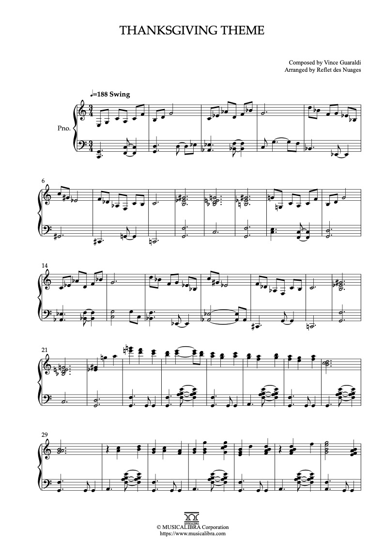 [PIANO SOLO SHEET MUSIC] Thanksgiving Theme : MUSICALIBRA