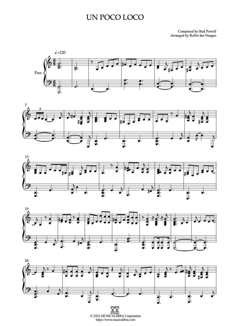 [PIANO SOLO 楽譜] Un poco loco ピアノ 編曲 楽譜 : Musicalibra Japan