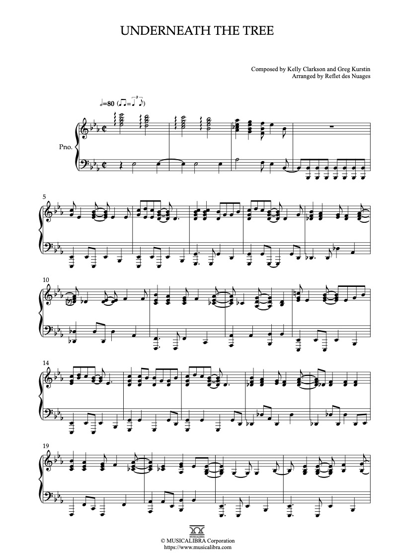 [PIANO SOLO SHEET MUSIC] Underneath the Tree : MUSICALIBRA