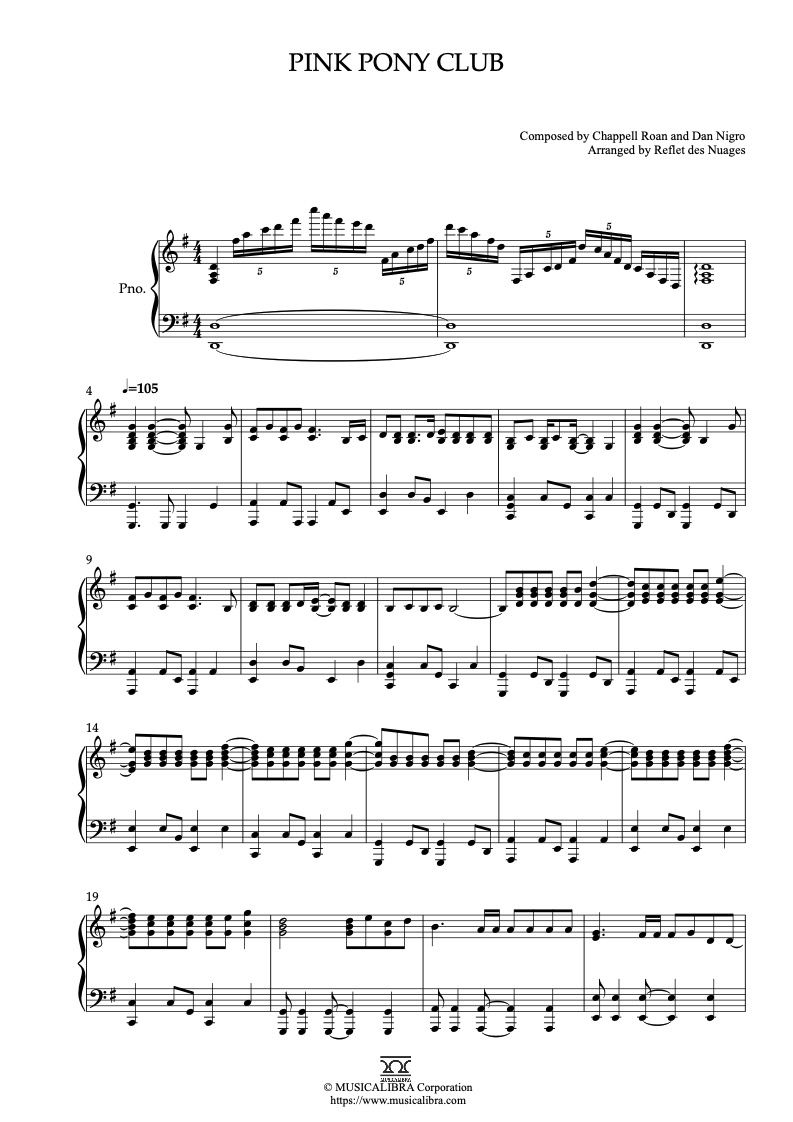 [PIANO SOLO 악보] Pink Pony Club 피아노 편곡 악보 : Musicalibra Korea