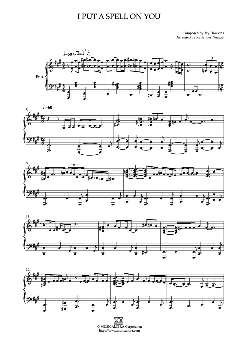 [PIANO SOLO 악보] I Put a Spell on You 피아노 편곡 악보 : Musicalibra Korea