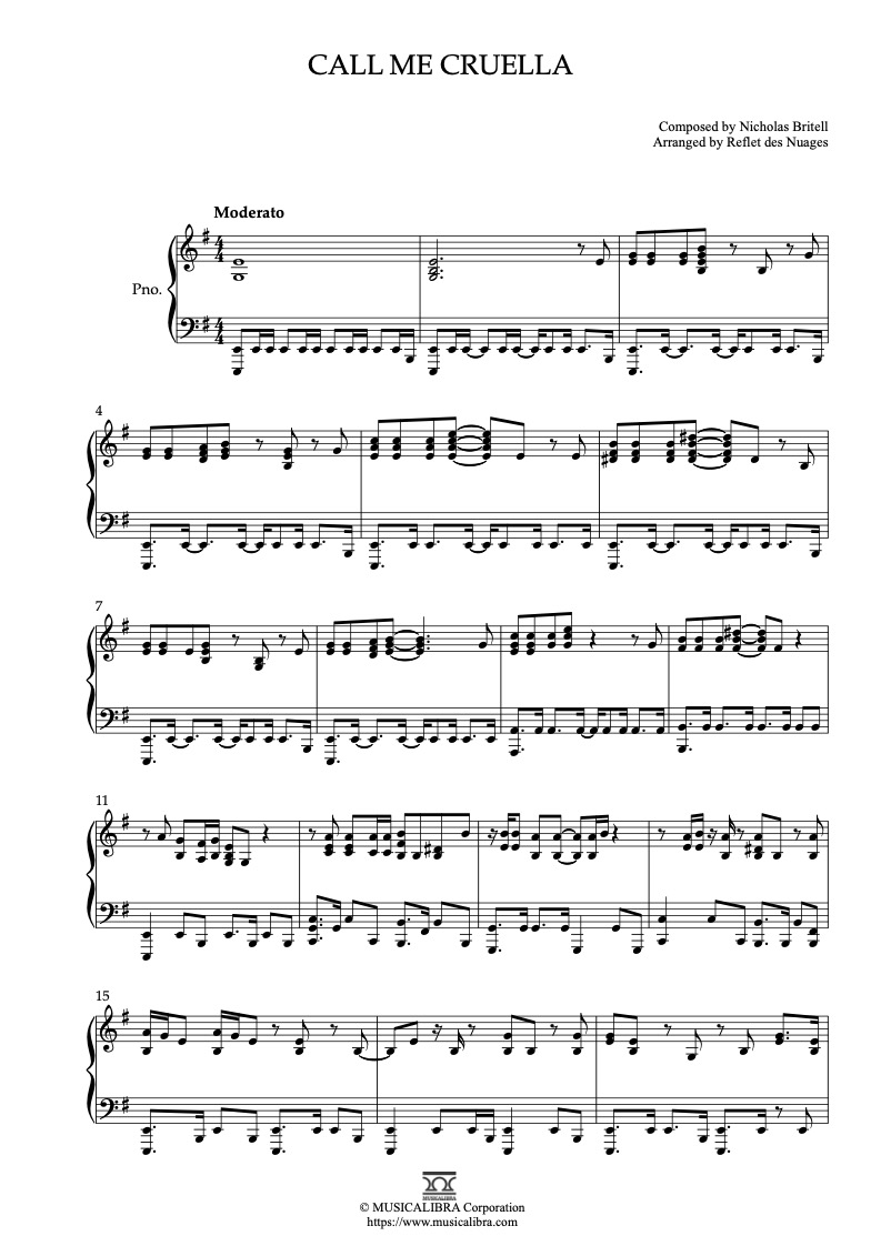[PIANO SOLO 楽譜] Call Me Cruella ピアノ 編曲 楽譜 : Musicalibra Japan