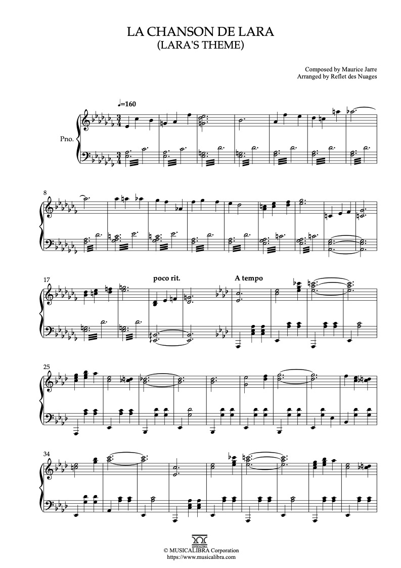[PIANO SOLO SHEET MUSIC] La Chanson de Lara : Musicalibra