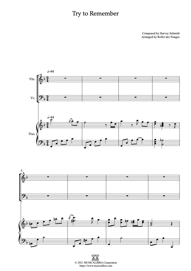 [TRIO SHEET MUSIC] Try to Remember - Violin, Cello and Piano Chamber ...