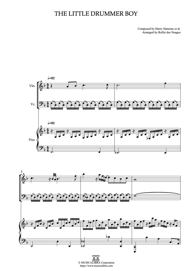 [TRIO SHEET MUSIC] The Little Drummer Boy - Violin, Cello and Piano ...