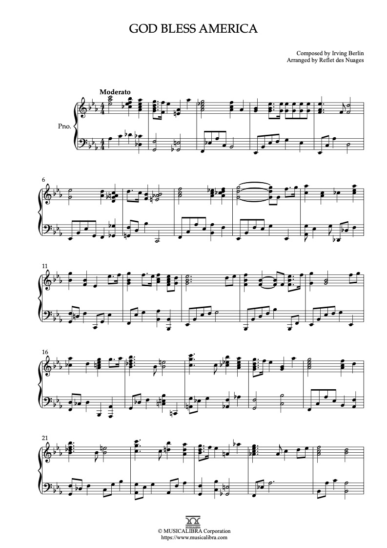 [PIANO SOLO SHEET MUSIC] God Bless America : MUSICALIBRA