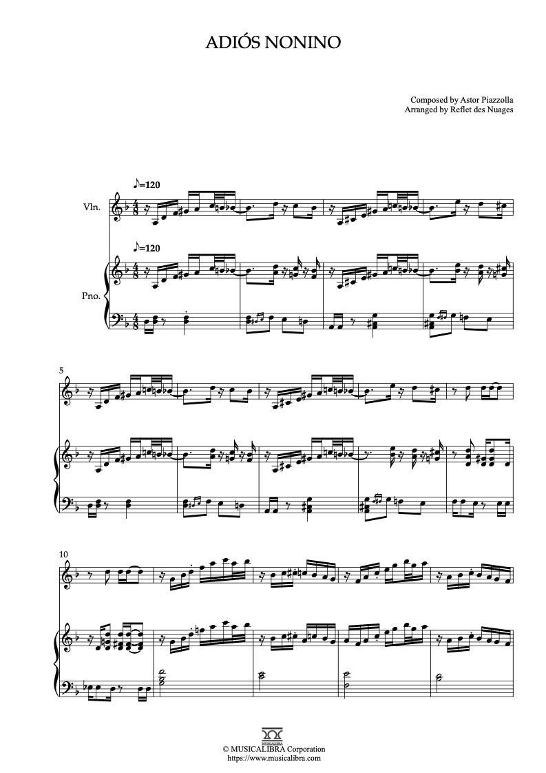[DUET SHEET MUSIC] Adiós Nonino - Violin and Piano Chamber Ensemble ...