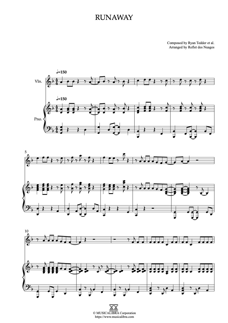 [DUET SHEET MUSIC] Runaway(OneRepublic) - Violin and Piano Chamber ...