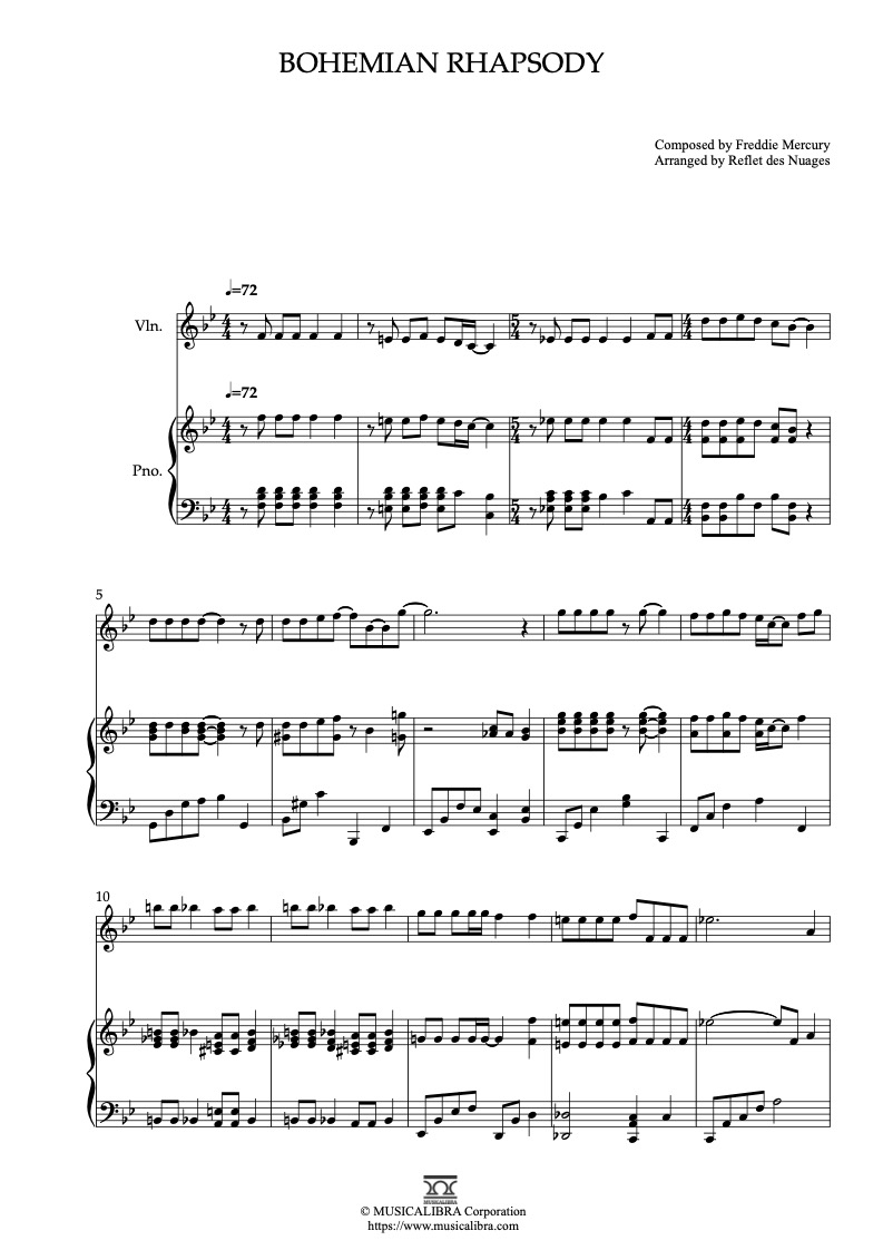 [DUET 악보] 보헤미안 랩소디(Bohemian Rhapsody) 편곡 악보 - 바이올린, 피아노 실내악 앙상블 ...