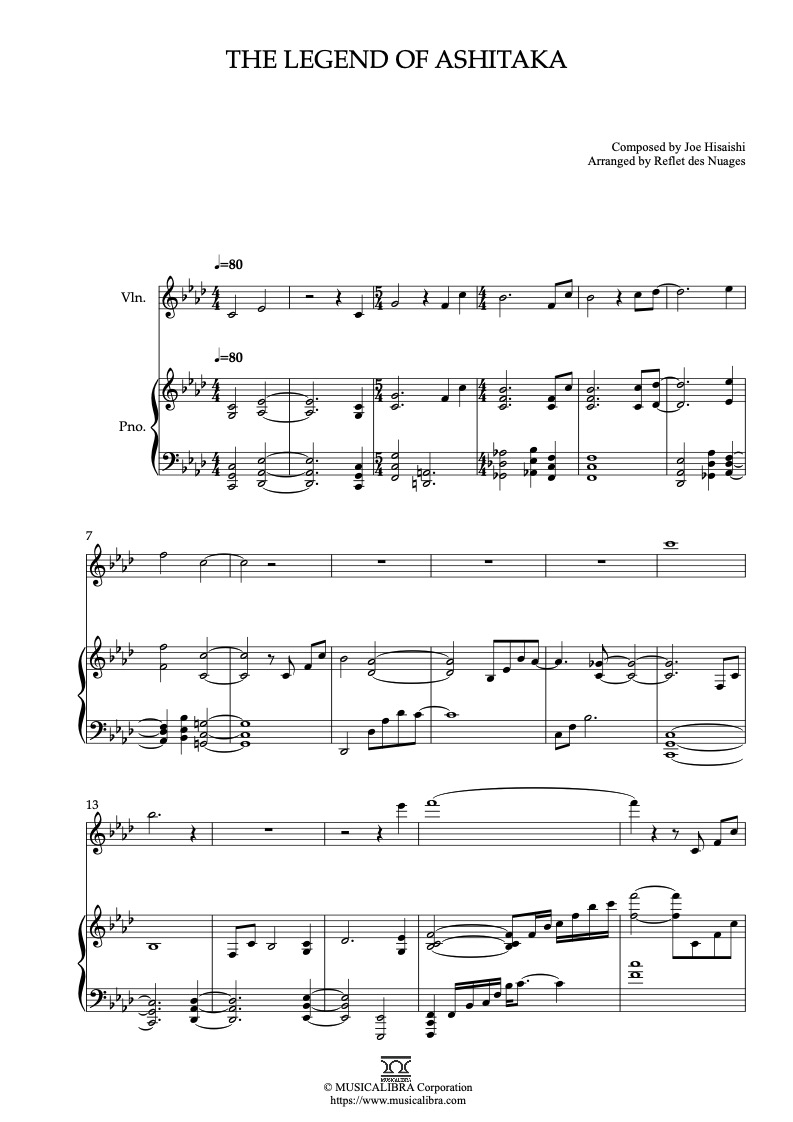 [DUET SHEET MUSIC] The Legend of Ashitaka - Violin and Piano Chamber Ensemble Sheet Music ...