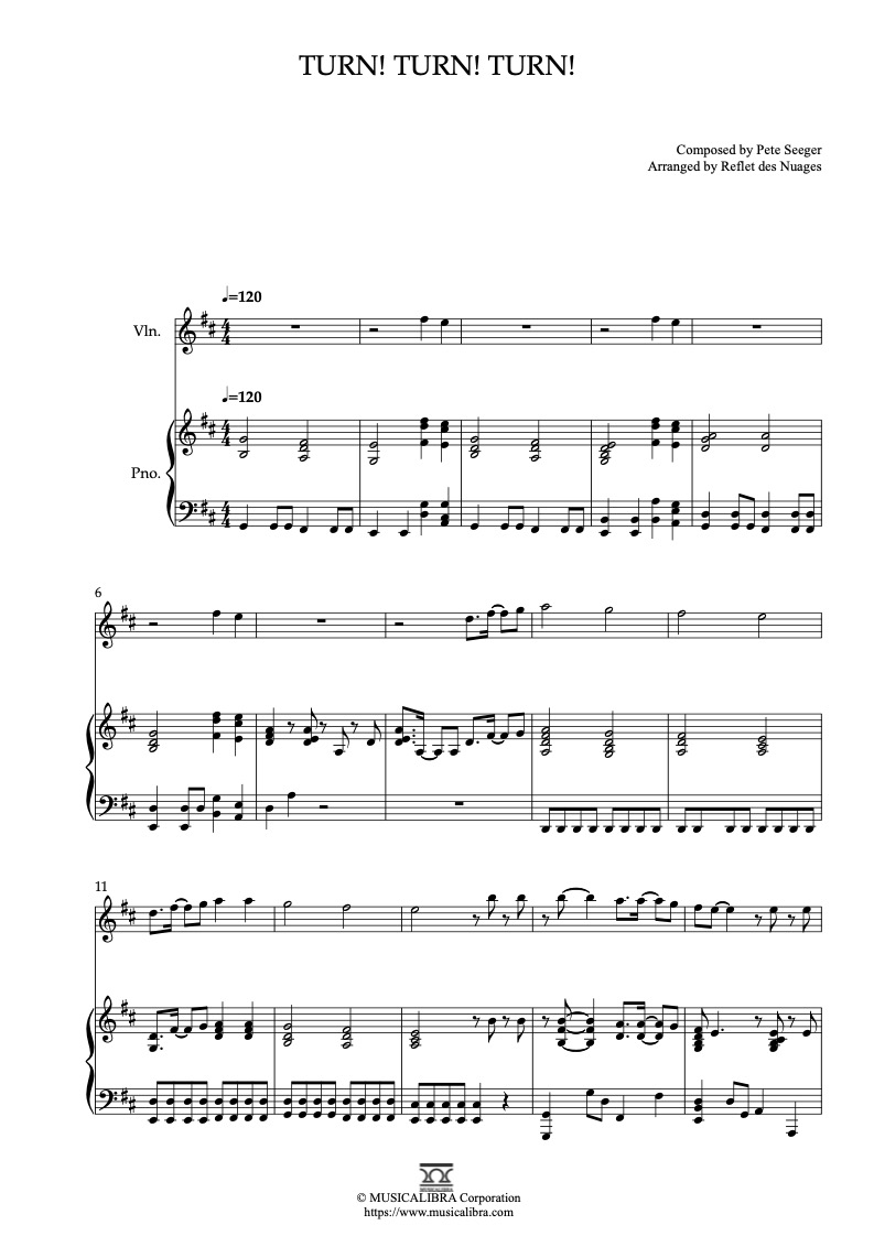 [DUET SHEET MUSIC] Turn! Turn! Turn! - Violin and Piano Chamber ...