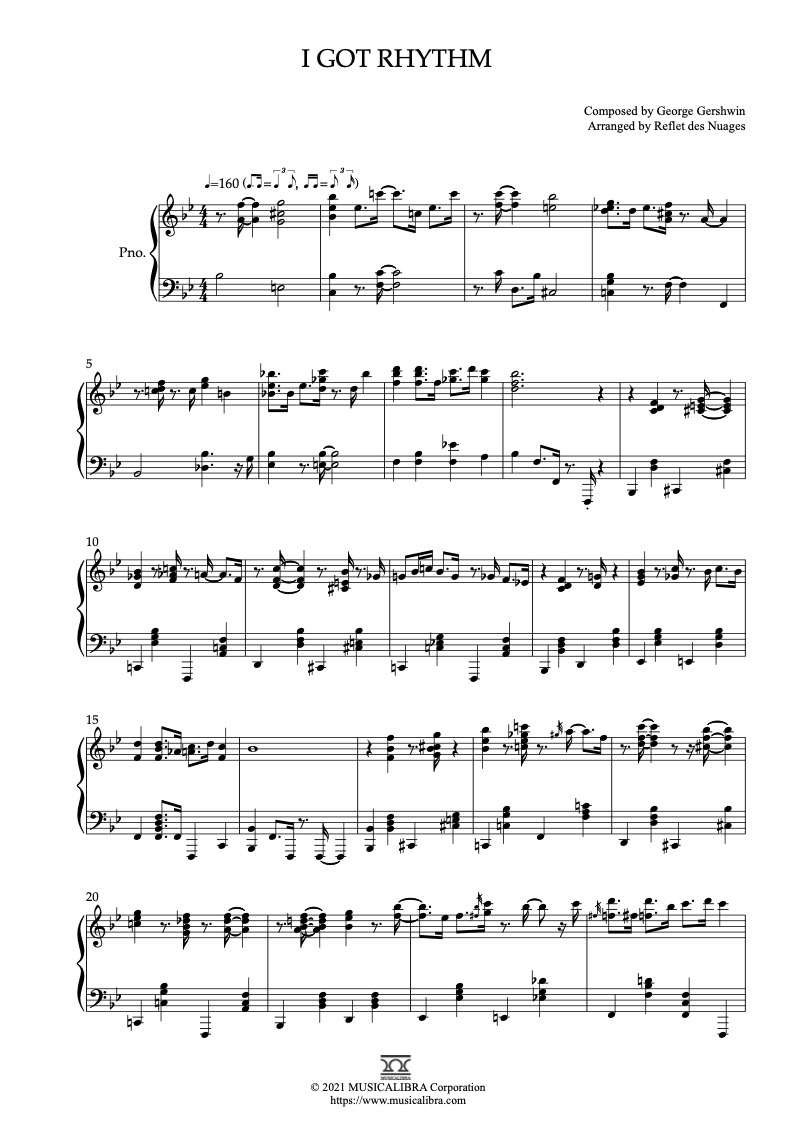Piano Solo 악보 I Got Rhythm 피아노 편곡 악보 Musicalibra Korea 6565