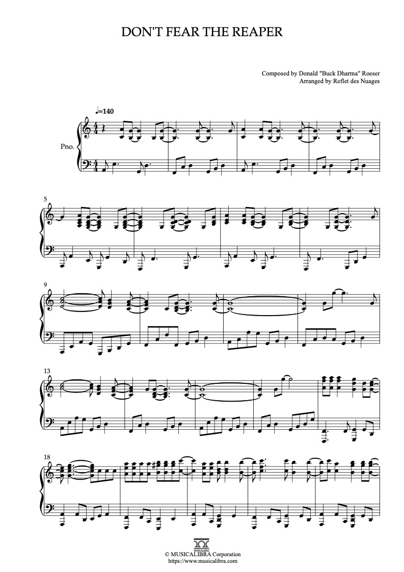 [PIANO SOLO SHEET MUSIC] Don't Fear the Reaper : MUSICALIBRA