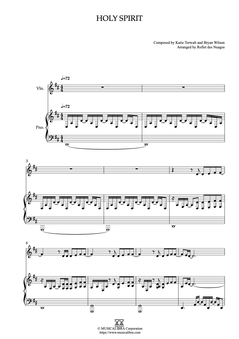 [DUET 악보] Holy Spirit(Francesca Battistelli) 편곡 악보 - 바이올린, 피아노 실내악 앙상블 ...