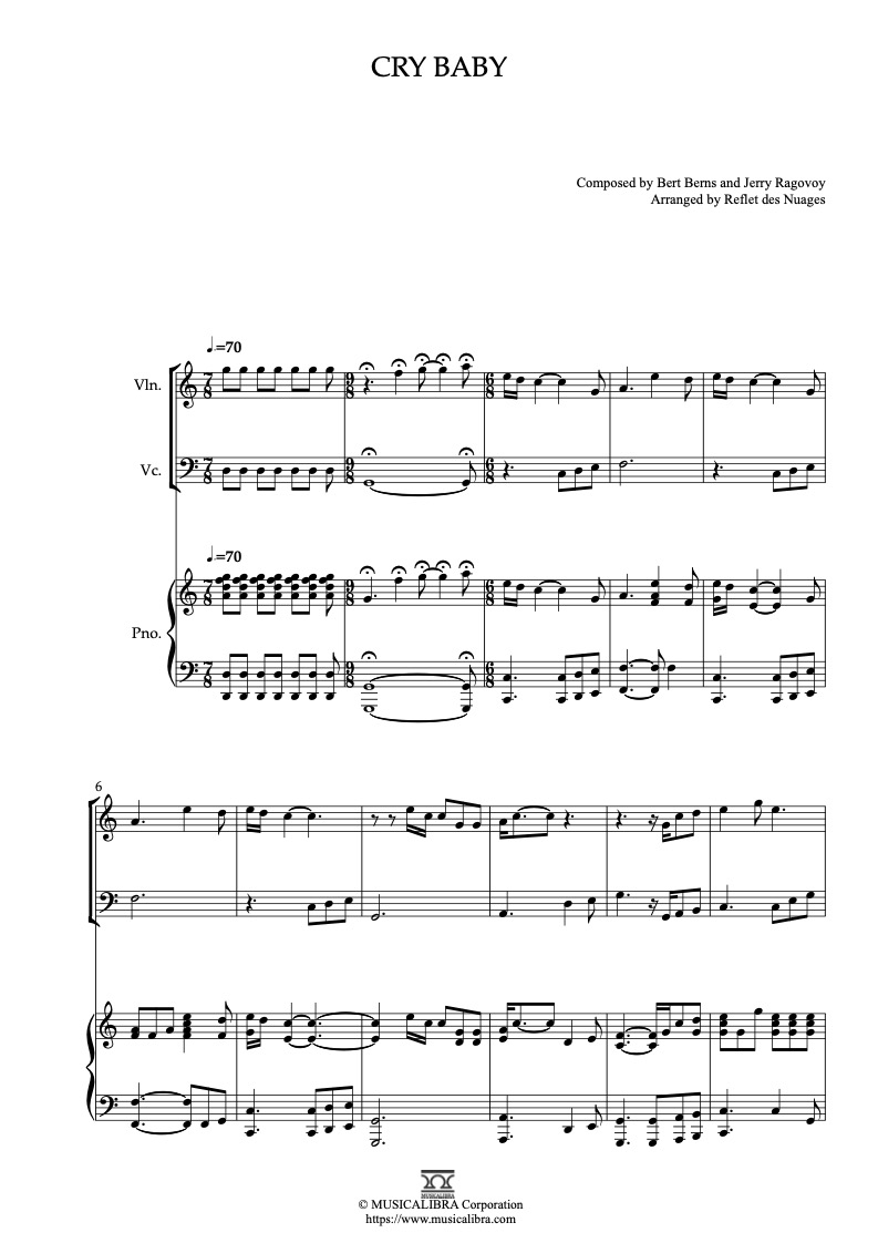 [TRIO SHEET MUSIC] Cry Baby(Janis Joplin) - Violin, Cello and Piano ...