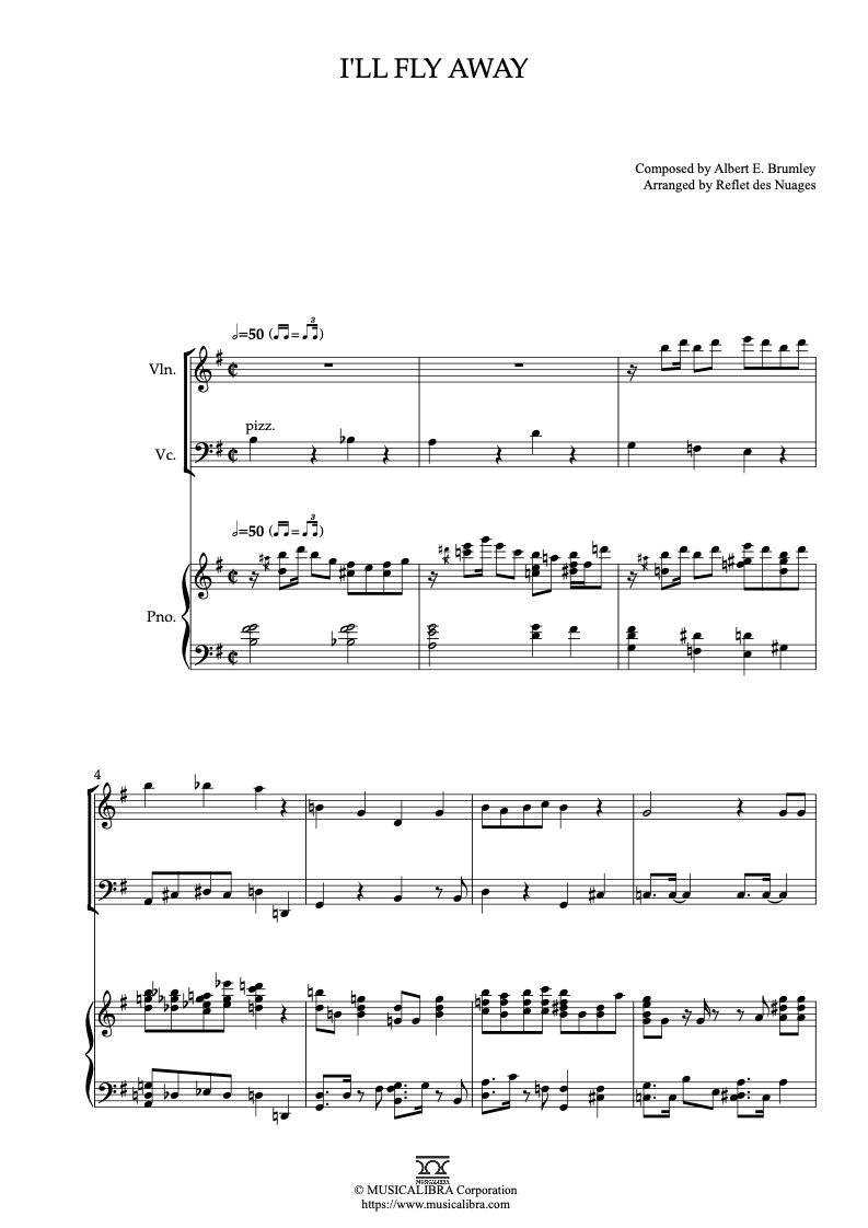 [TRIO SHEET MUSIC] I'll Fly Away - Violin, Cello and Piano Chamber ...