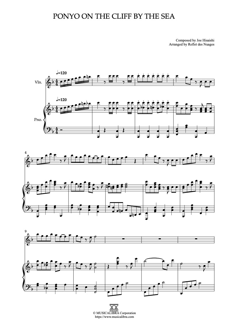 [DUET SHEET MUSIC] Ponyo on the Cliff by the Sea - Violin and Piano ...