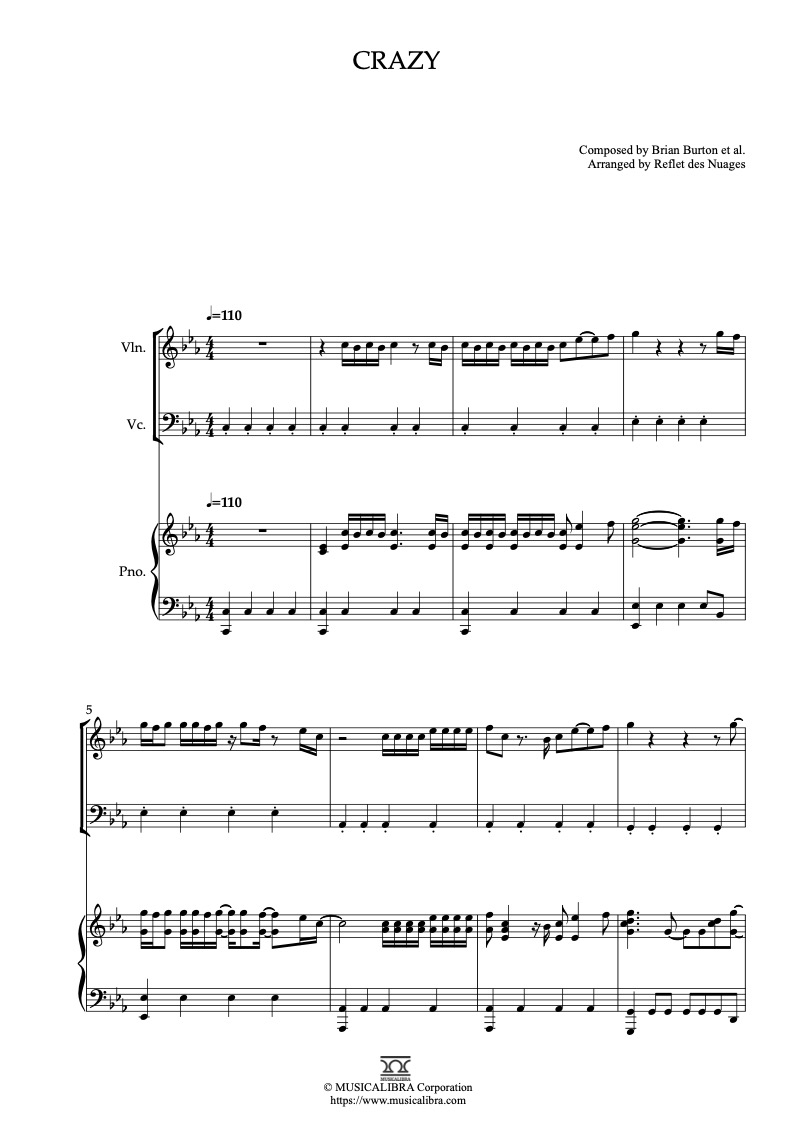 [TRIO SHEET MUSIC] Crazy(Gnarls Barkley) - Violin, Cello and Piano ...