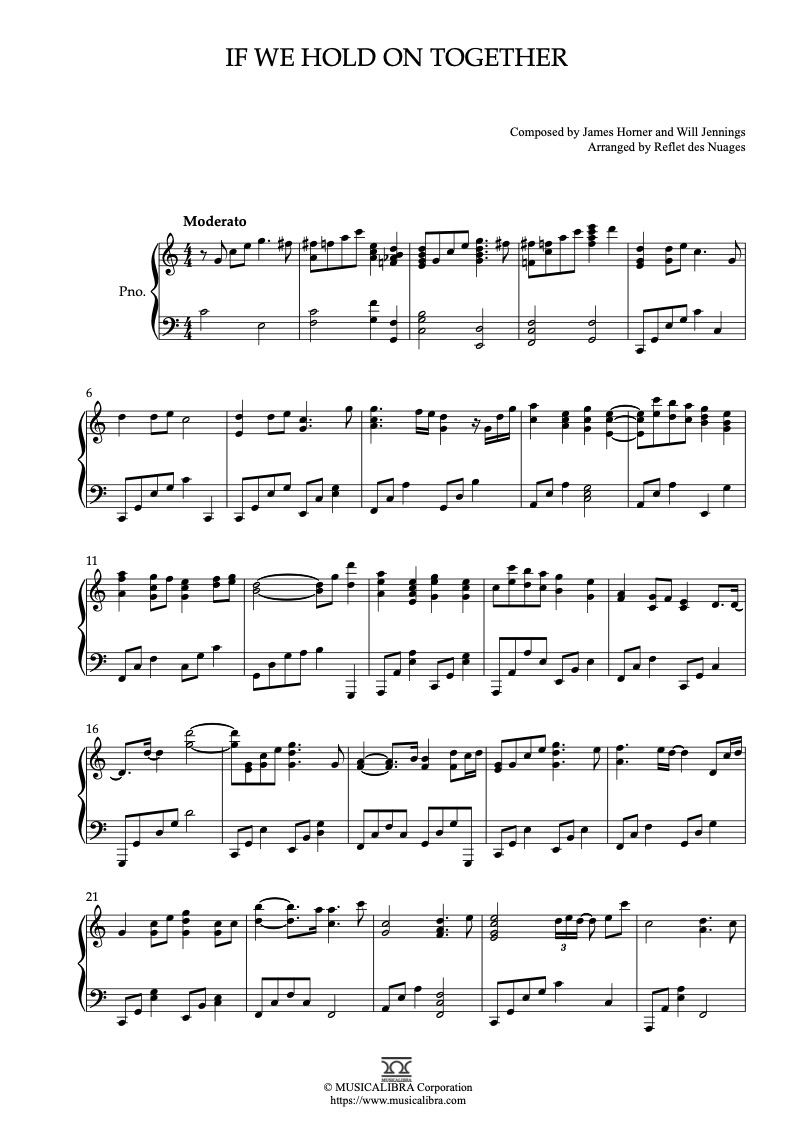 [PIANO SOLO 악보] If We Hold On Together 피아노 편곡 악보 : Musicalibra Korea