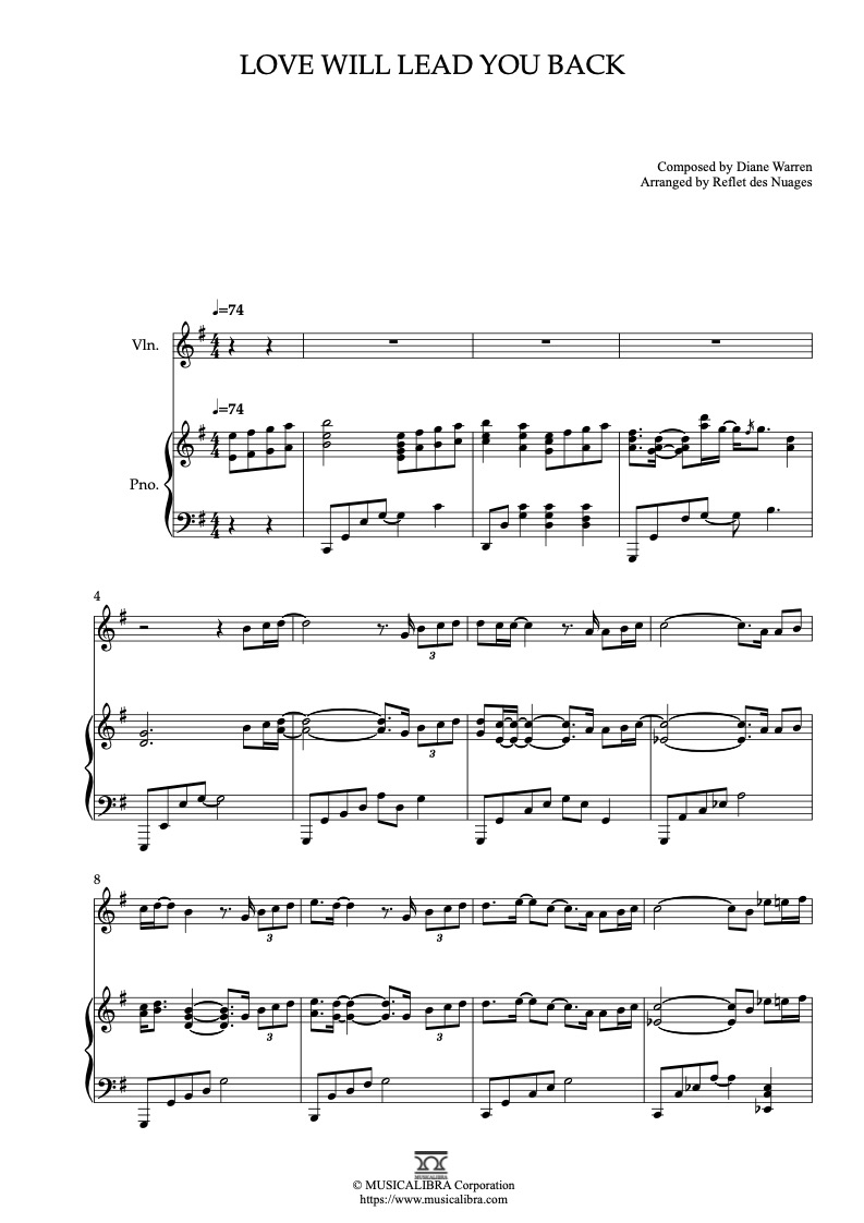 [DUET SHEET MUSIC] Love Will Lead You Back - Violin and Piano Chamber ...