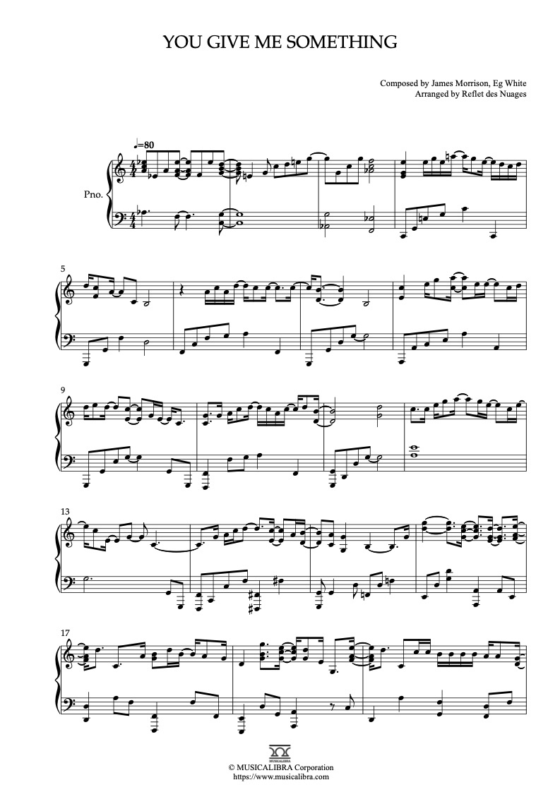 [PIANO SOLO 악보] You Give Me Something 피아노 편곡 악보 : MUSICALIBRA KOREA